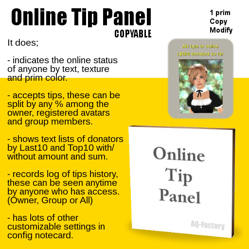 Second Life Marketplace - *AQF* Online Tip Panel [Copy]
